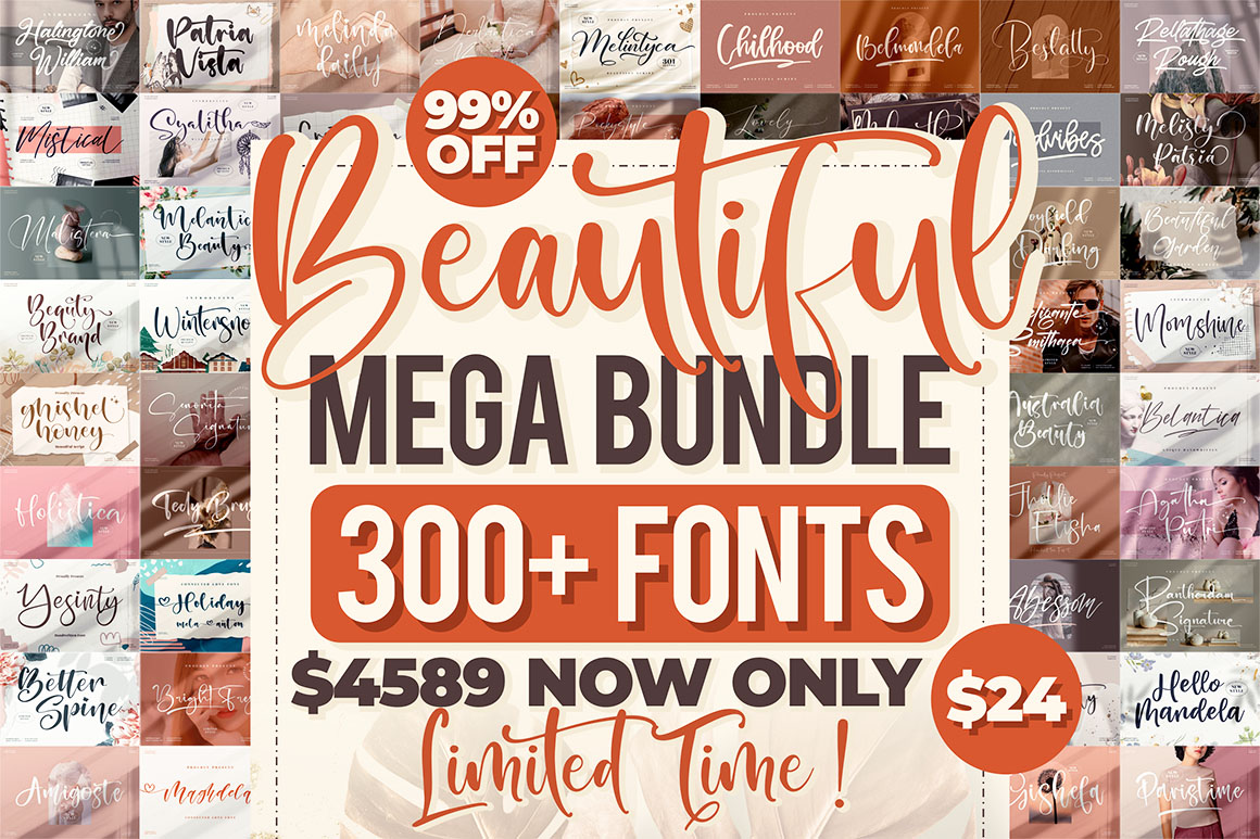 Beautiful Mega Bundle - 300+ Fonts - Dealjumbo