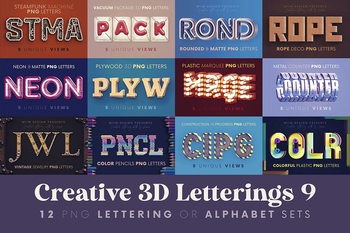 Creative 3D Lettering Bundle 9 – 12 Sets - Dealjumbo