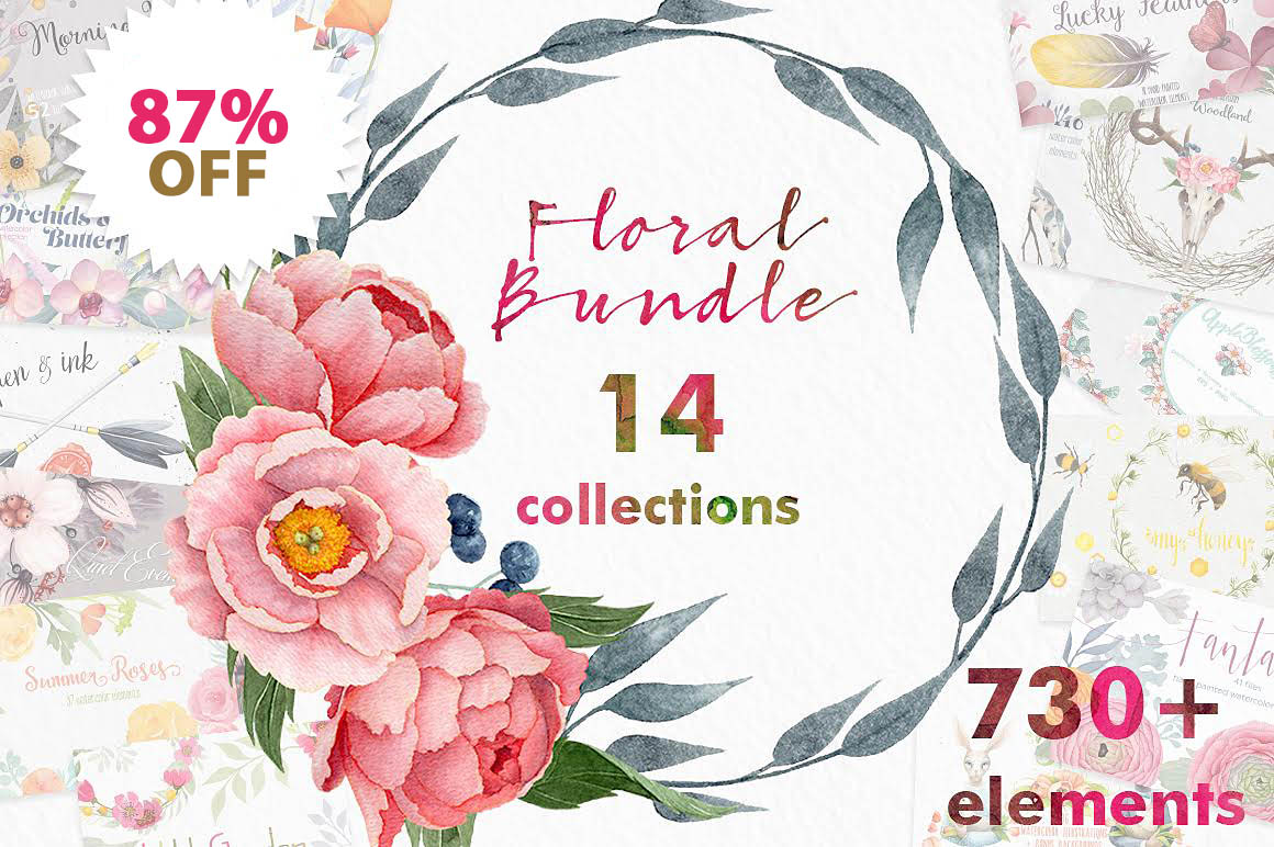 Huge Floral Watercolor Bundle - Dealjumbo